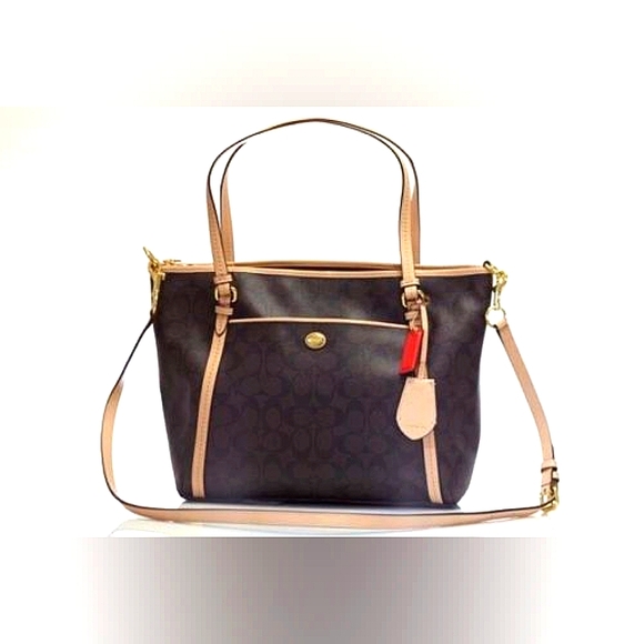 Coach | Bags | Coach Peyton Designer Signature Pocket Tote Bag Browntan ...